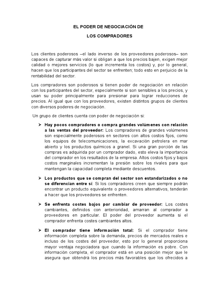 Poder de Negociación de Compradores | PDF | Distribución (comercial ...