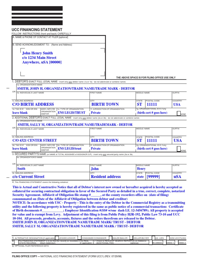 UCC 1 National Form EXAMPLE SAMPLE PDF | PDF | Assignment (Law) | Partnership
