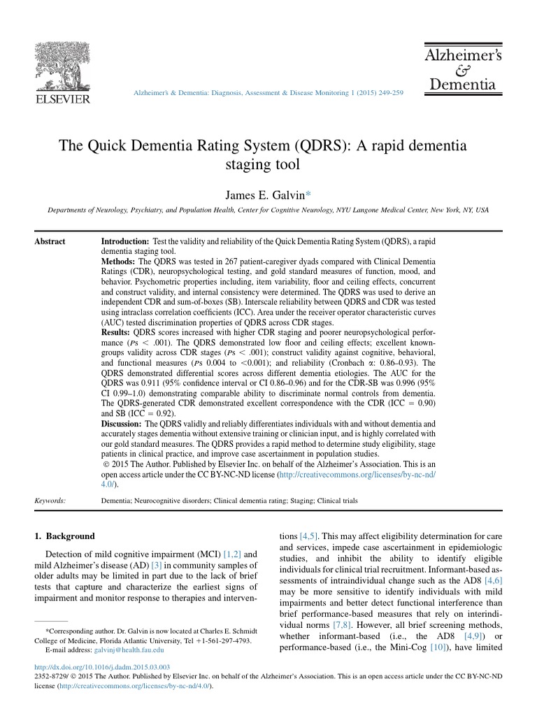 The Quick Dementia Rating System (QDRS) PDF | PDF