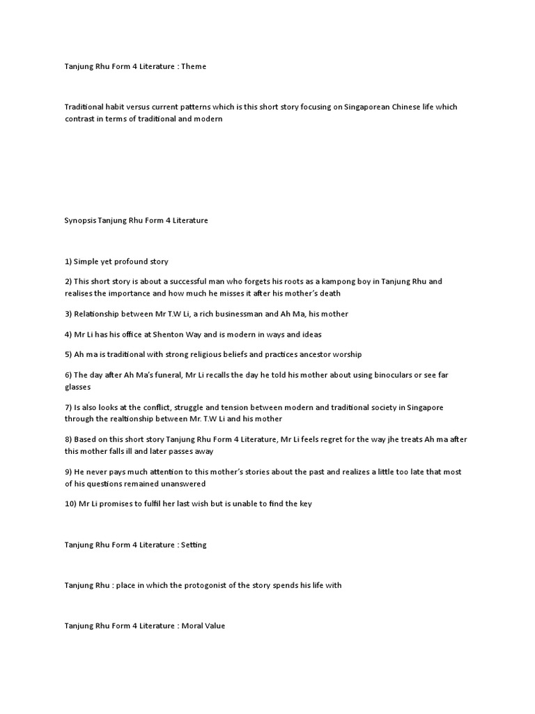 Tanjung Rhu Form 4 Literature | PDF