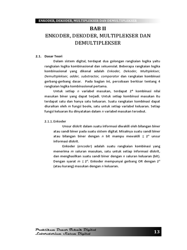 Bab 2 Enkoder, Dekoder, Multiplekser Dan Demultiplekser | PDF