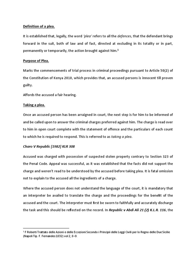Introduction of Plea in Kenya | PDF | Plea | Criminal Procedure In ...