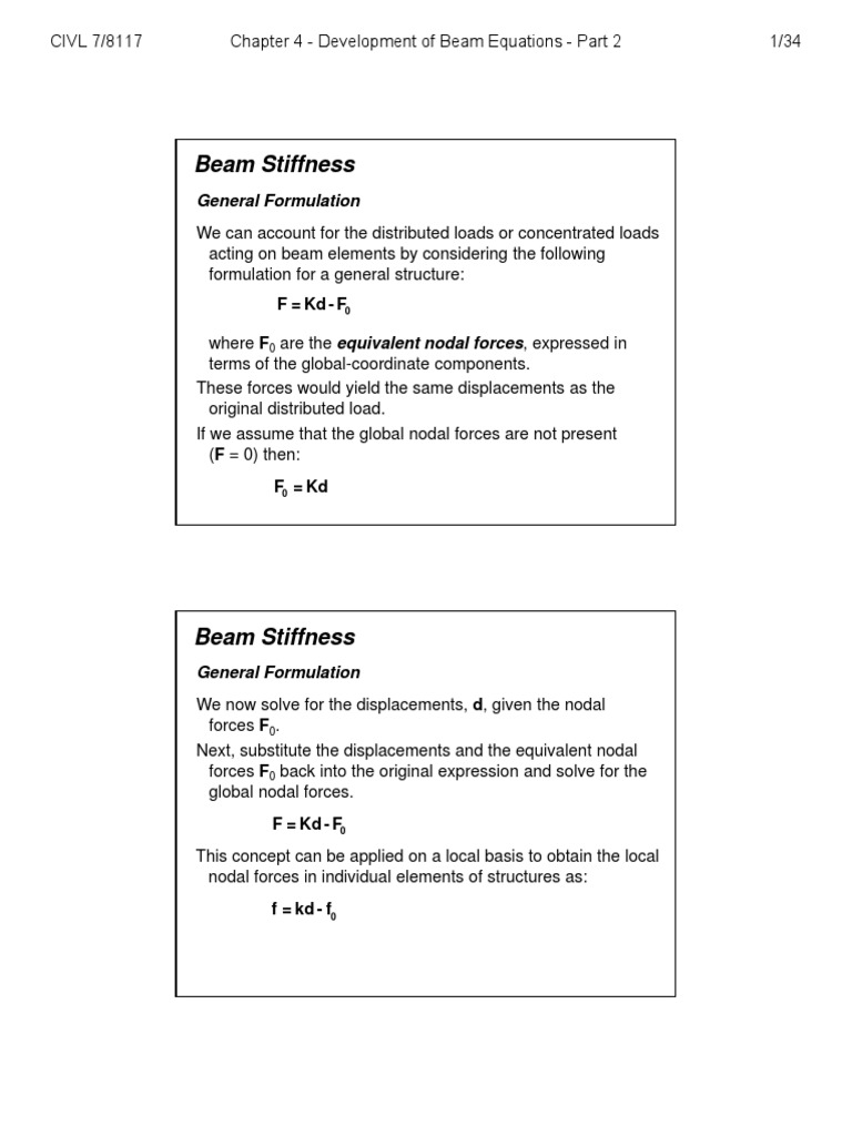 Derivation of Beam Stiffness Equations for a Cantilever Beam with a ...