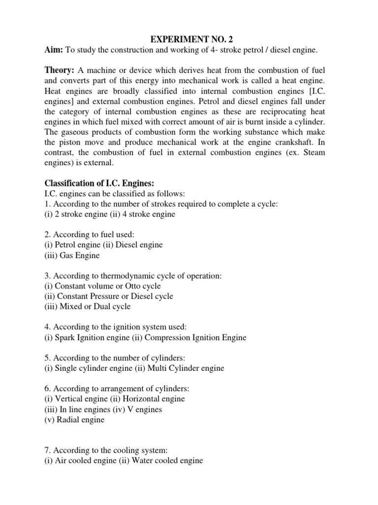 To Study The Construction and Working of 4 - Stroke Petrol / Diesel ...