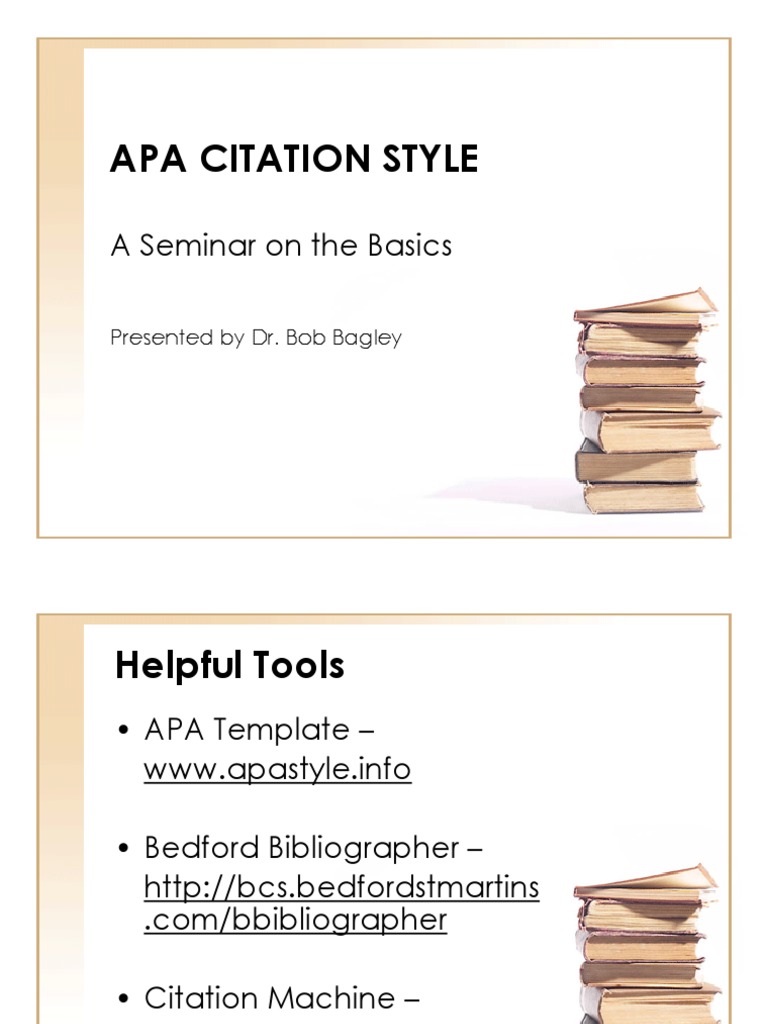 Apa Citation Style: A Seminar On The Basics | PDF | Citation | Written ...