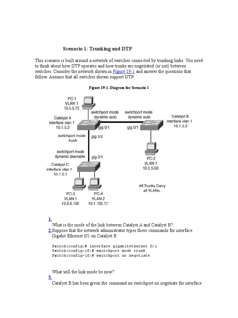 Scenario 1: Trunking and DTP: Figure 19-1 | Download Free PDF | Network ...