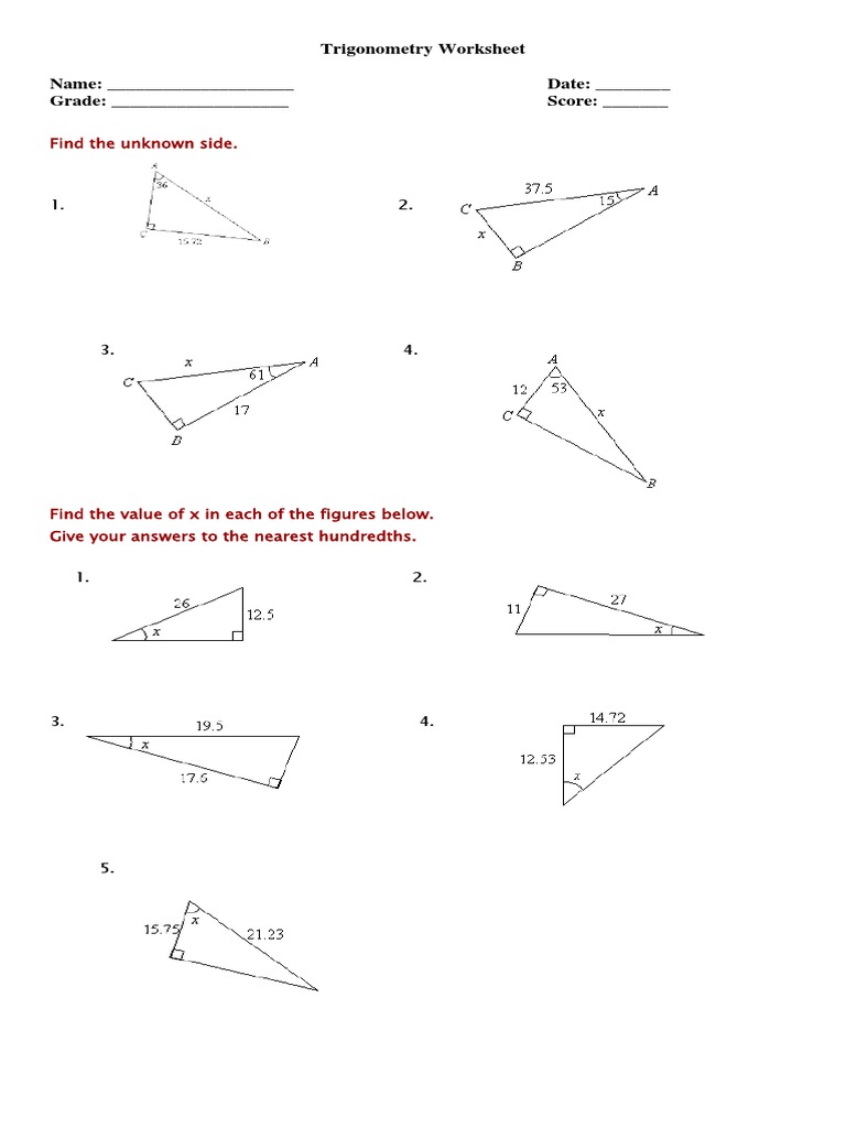 Trigonometry Worksheet | PDF