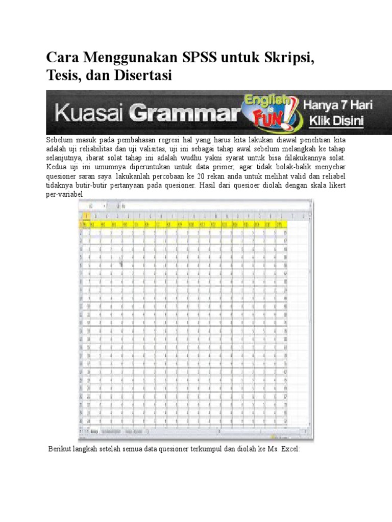 Cara Menggunakan SPSS Untuk Skripsi | PDF