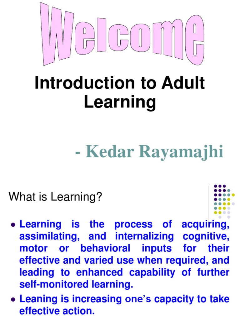 Introduction To Adult Learning: - Kedar Rayamajhi | PDF | Adult ...