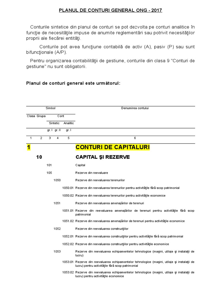 Planul de Conturi Ong