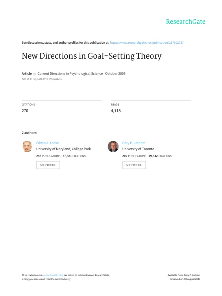 New Directions in Goal-Setting Theory PDF | Download Free PDF | Goal ...