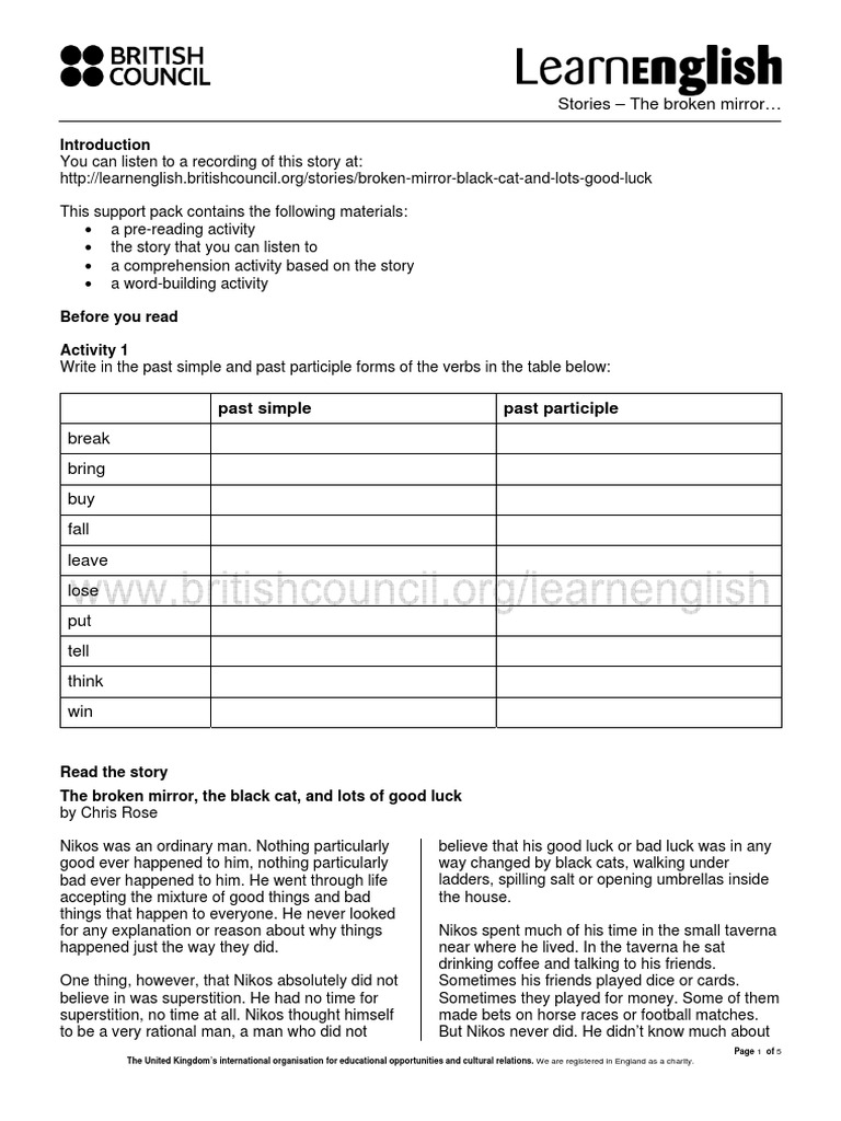 Learnenglish Stories Broken Mirror Black Cat Good Luck Support Pack ...