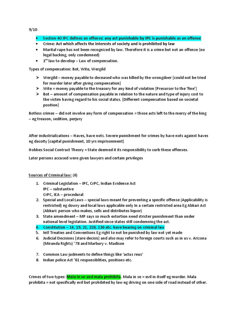 Criminal Law Notes | PDF | Mens Rea | Intention (Criminal Law)