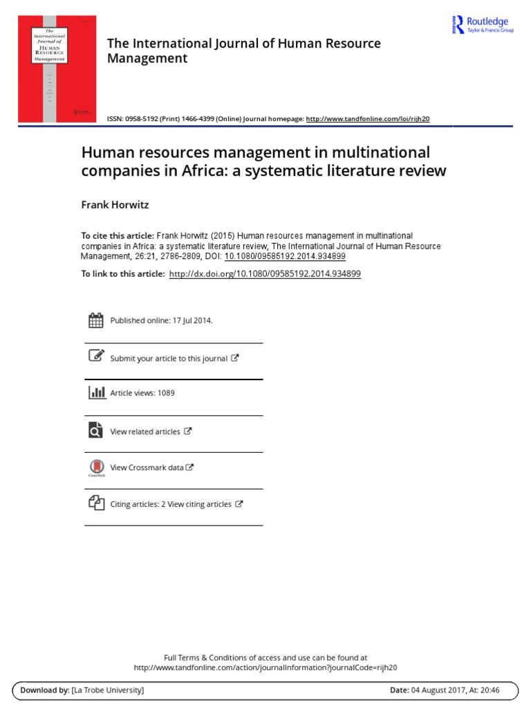 HRM - Human Resources Management in Multinational Companies in Africa A Systematic Literature ...