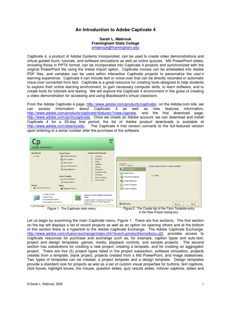 An Introduction To Adobe Captivate 4: Sarah L. Mabrouk Framingham State College | PDF | Adobe ...