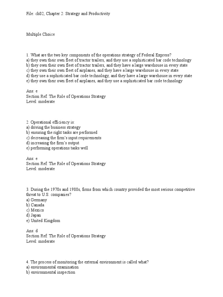 Chapter 2 Strategy and Productivity MCQs | PDF | Strategic Management ...