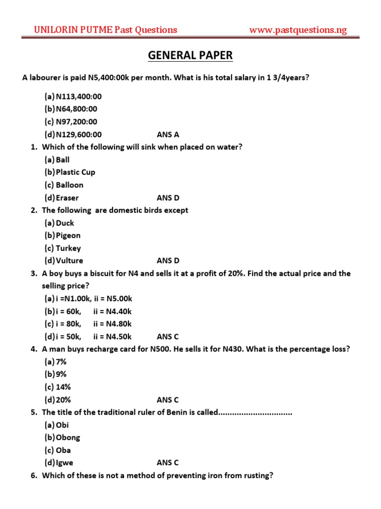 Unil or in Post Ut Me Past Questions General Paper | PDF | Government