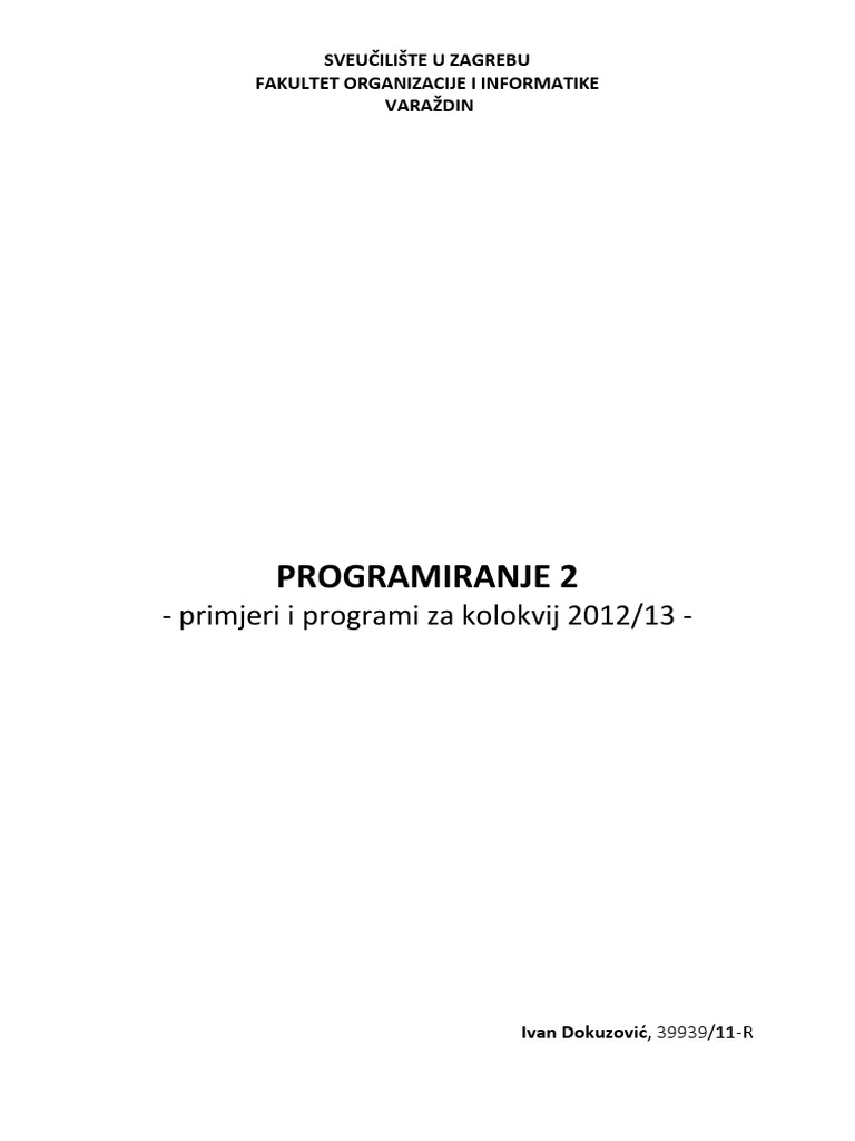 Programiranje 2 Zadaci | PDF