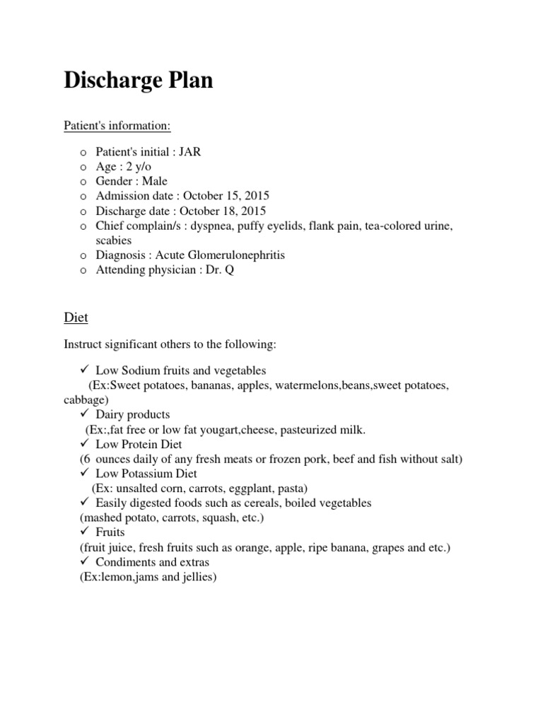 Discharge Plan | PDF | Fruit Preserves | Vegetables