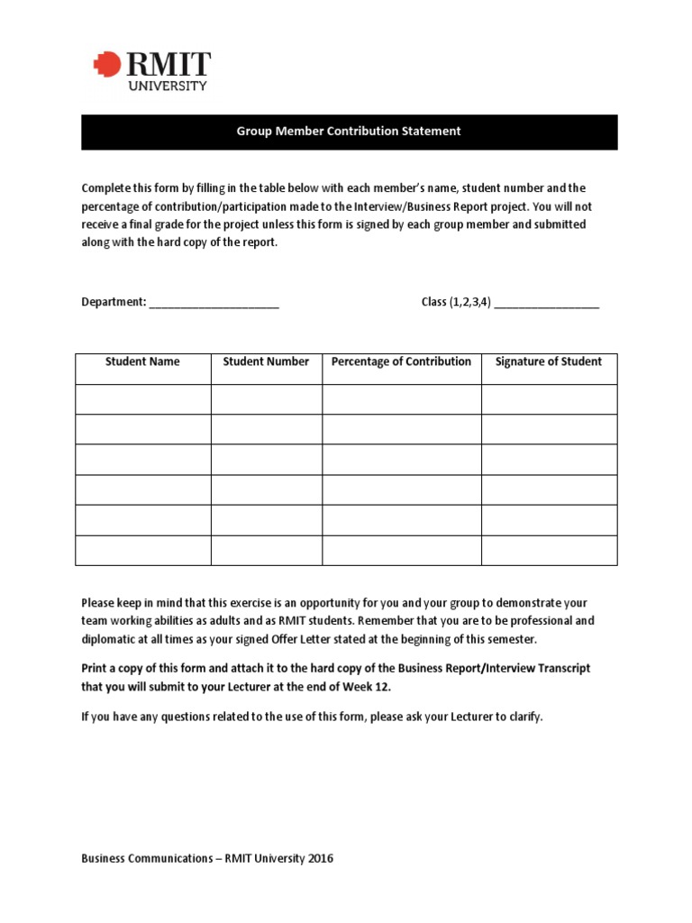 Group Member Contribution Statement | PDF