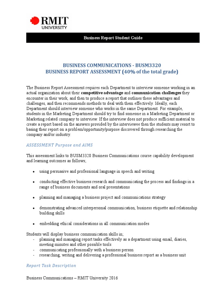 Business Report Guide | PDF | Educational Assessment | Competitive ...