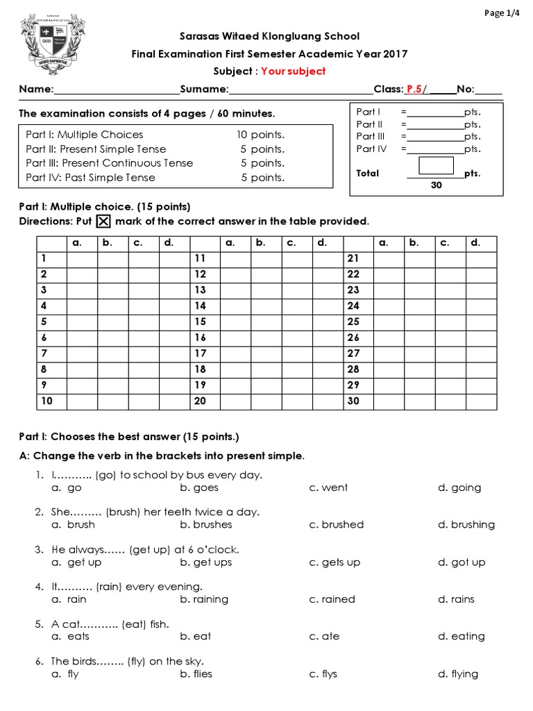 Exam Layout 2017 | PDF | Grammar