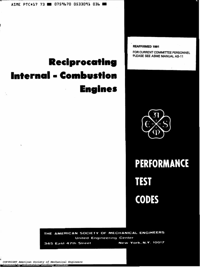 ASME PTC 17-1991-Reciprocating IC Engines Highlighted | PDF | Power (Physics) | Watt