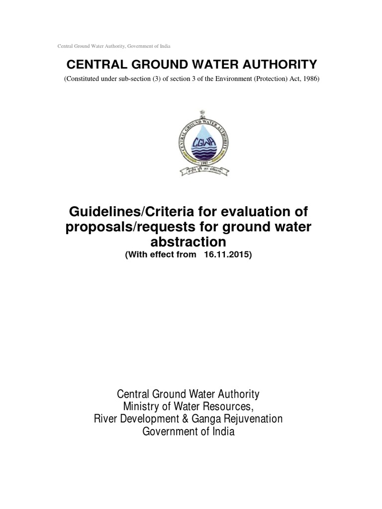 Central Ground Water Authority: Guidelines/Criteria For Evaluation of ...