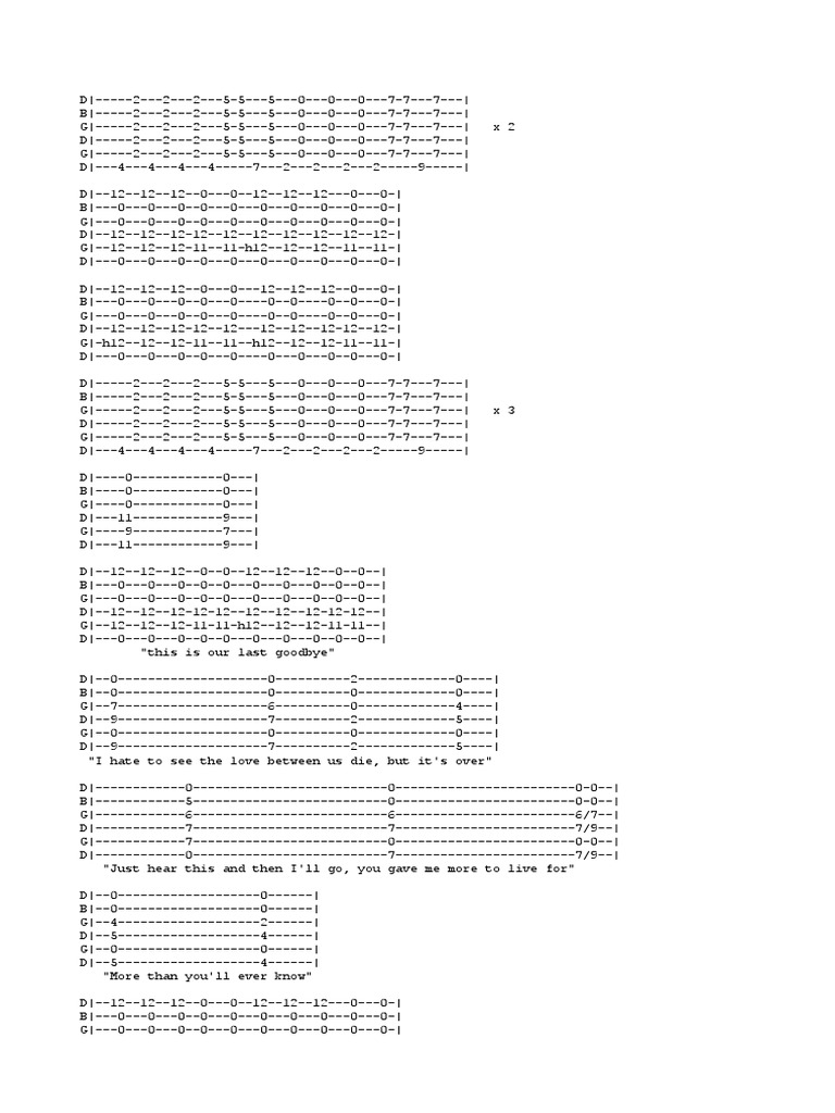 Last Goodbye Guitar Tab Guide | PDF | Leisure | Entertainment (General)