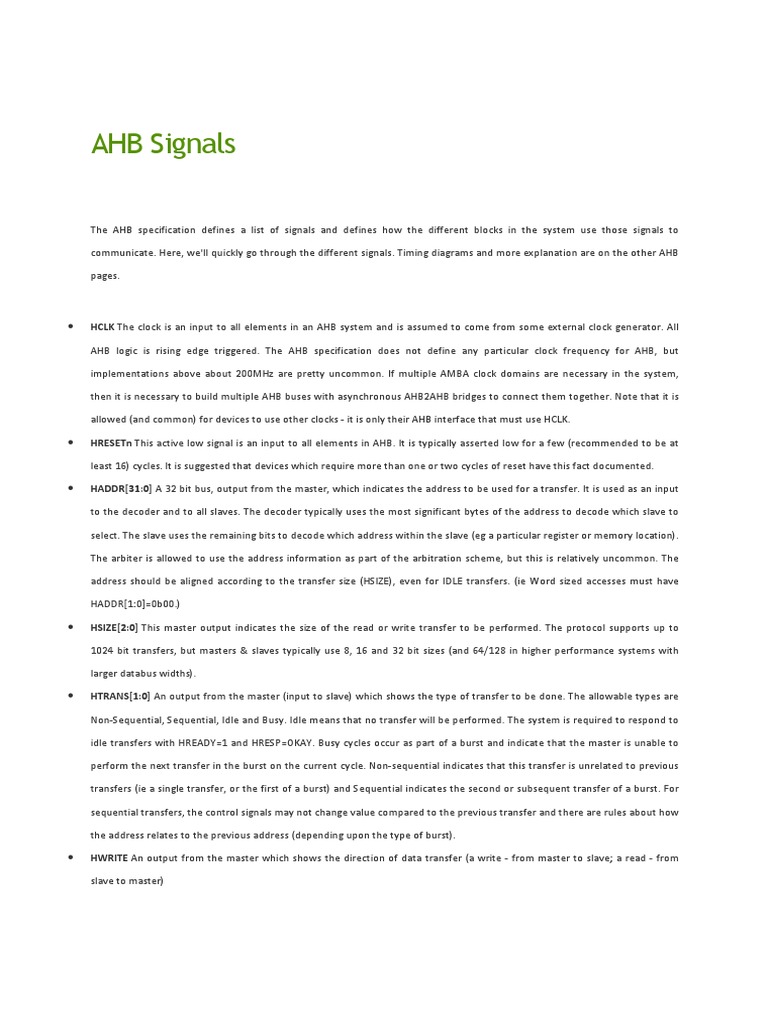 AHB Signals | Input/Output | Computer Architecture