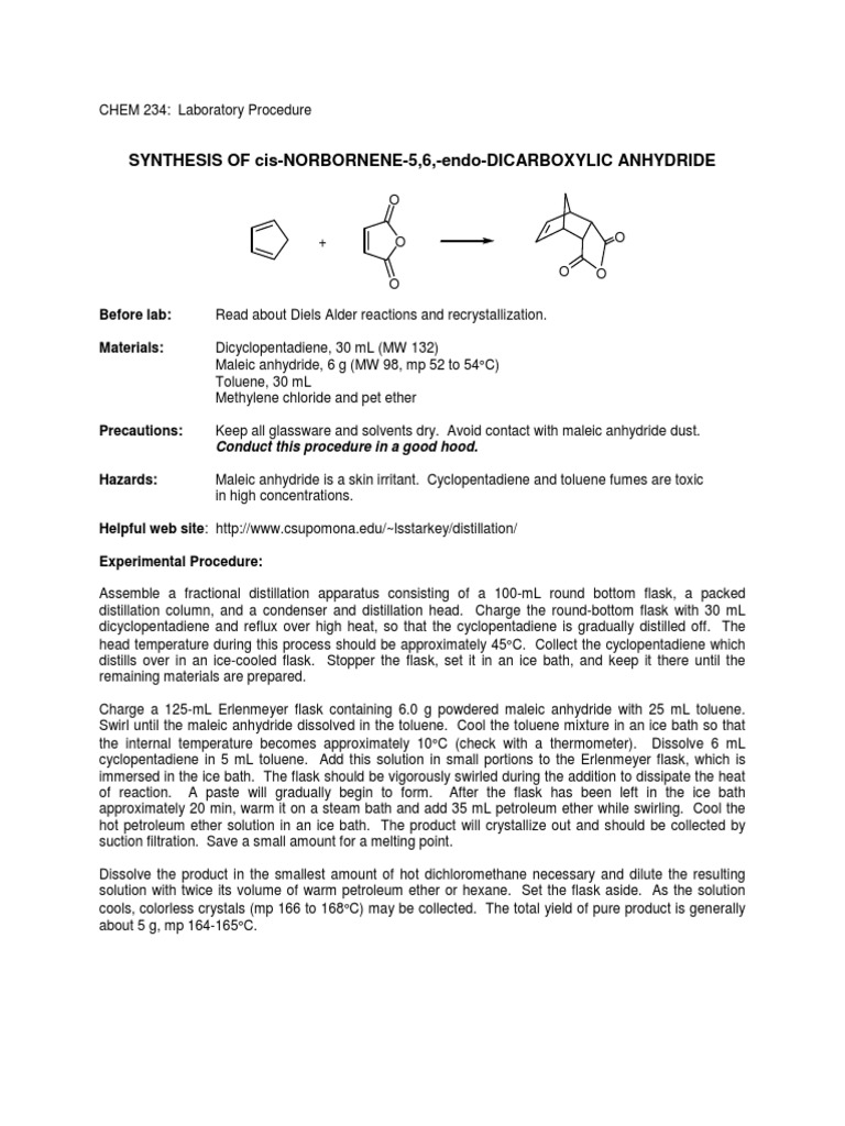 Synthesis of Cis-Norbornene-5,6,-Endo-Dicarboxylic Anhydride | PDF ...