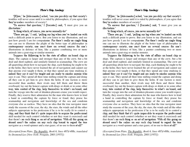 Plato's Ship Analogy Explained | PDF | Socrates | Plato