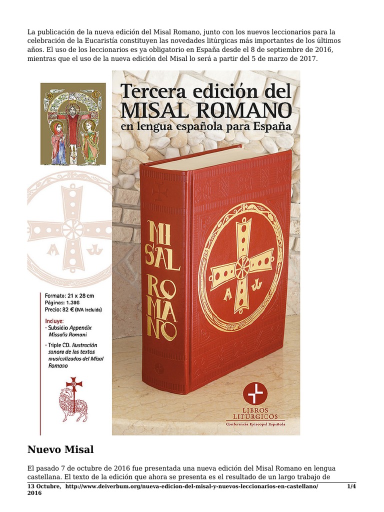 Nueva edición Misal Romano | PDF | Misa (liturgia) | eucaristía