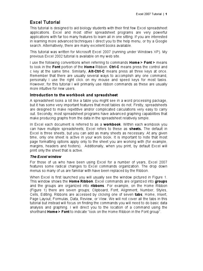 Excel Tutorial: Introduction To The Workbook and Spreadsheet | PDF