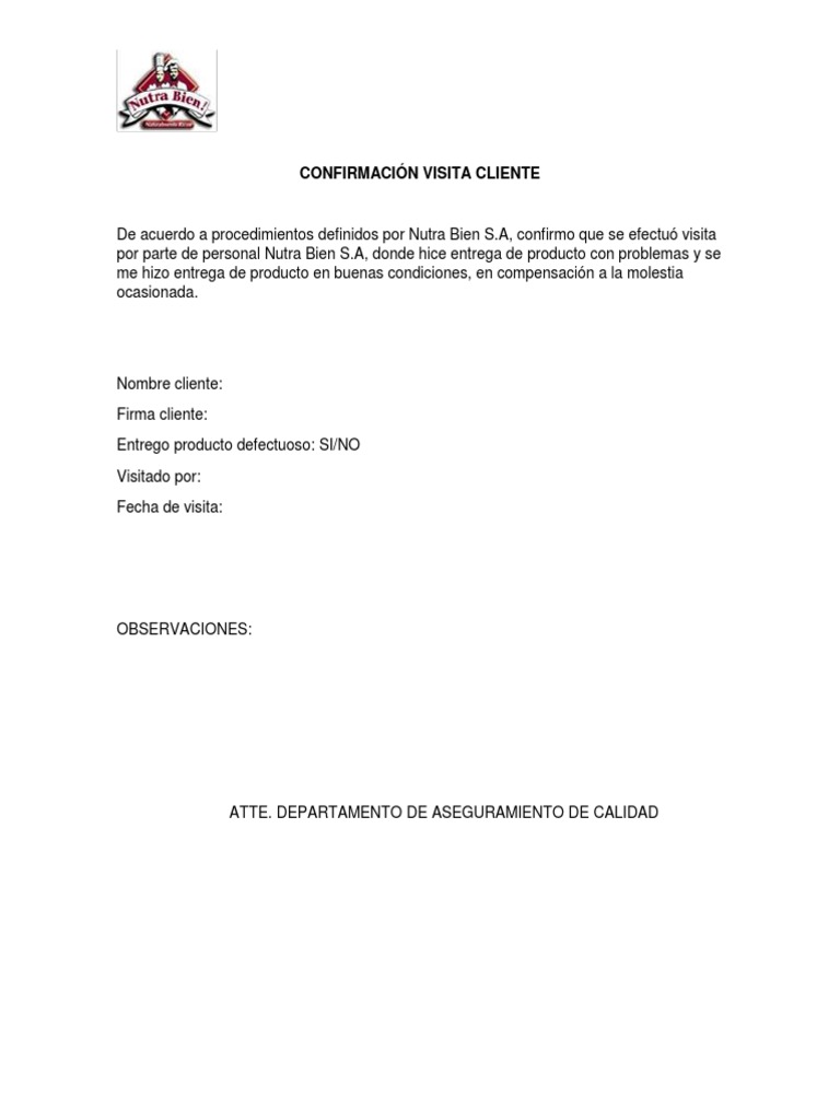 Carta Visita Clientes | PDF