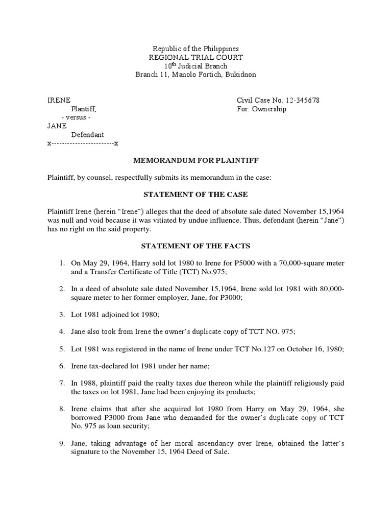 Sample Legal Memoranda | PDF | Deed | Marriage