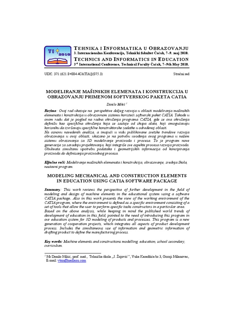 420 Mikic Modeliranje Masinskih Elemenata I Konstrukcija U Obrazovanju ...