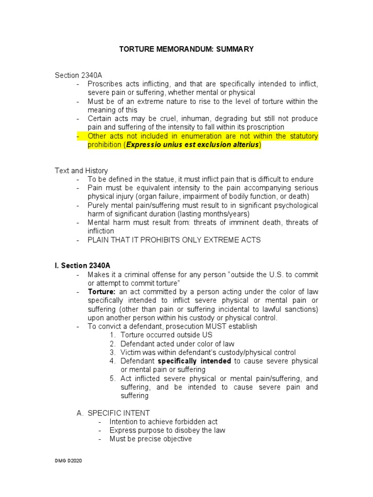 Torture Memorandum Notes | PDF | Torture | Interrogation