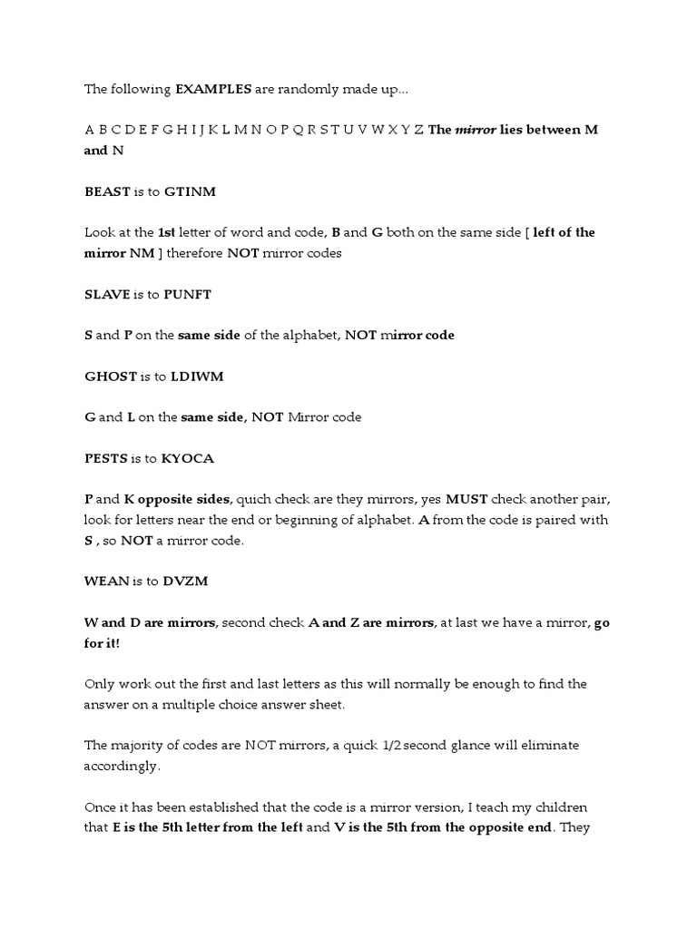 Mirror Code Decoding Guide | PDF | Alphabet | Word