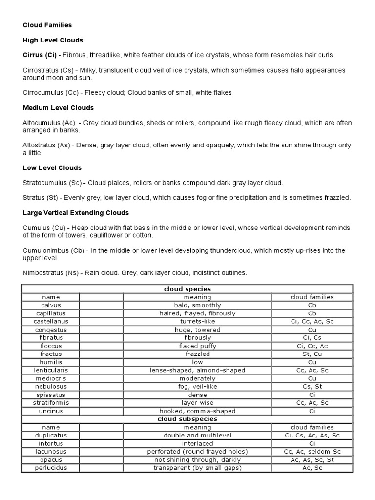 Cloud Families | PDF | Cloud | Forms Of Water