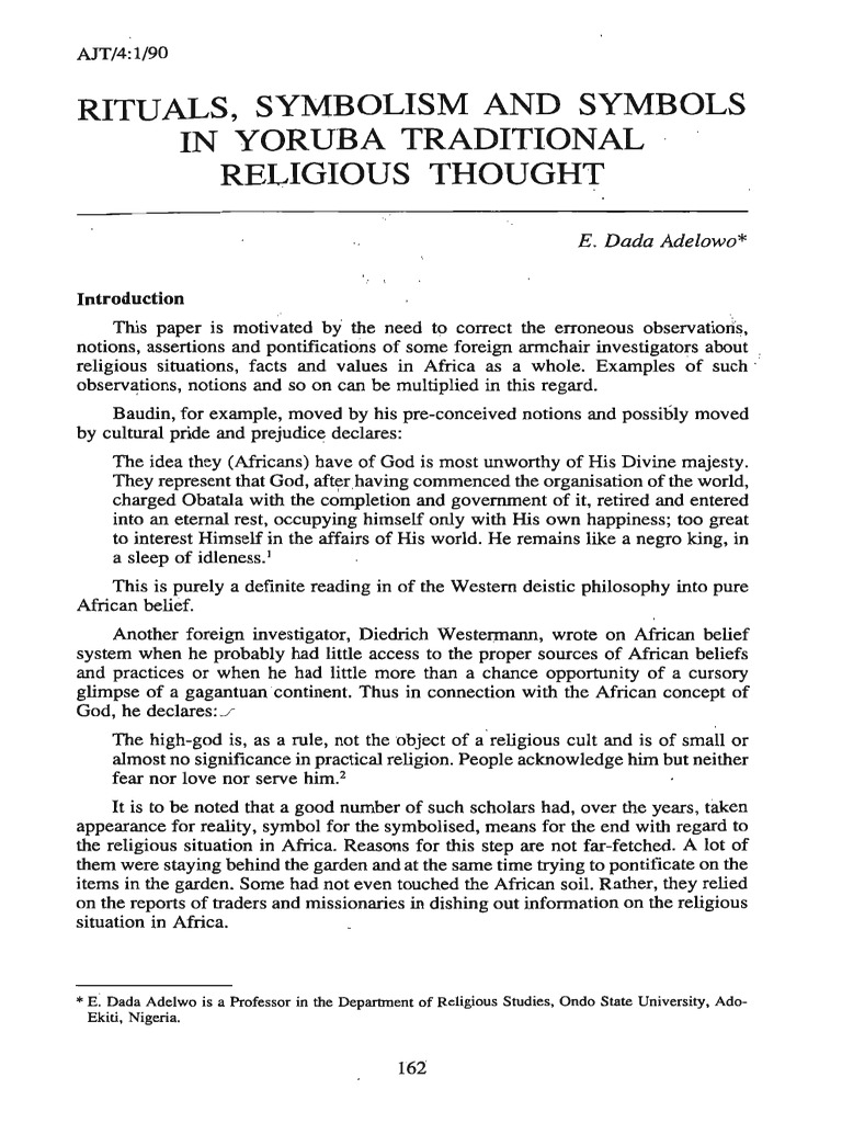 Rituals, Symbolism and Symbols in Yoruba Traditional Religious Thought ...