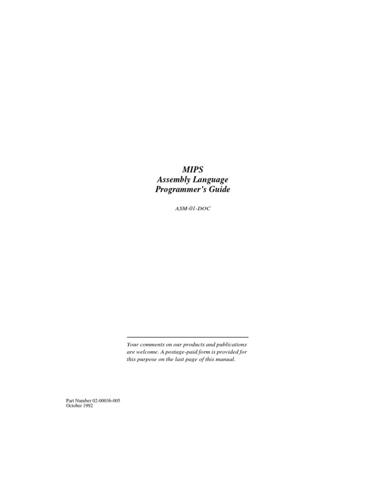MIPS Assembly Language Programmer's Guide | PDF | Assembly Language ... MIPS Assembly Language Programmer's Guide | PDF | Assembly Language ...