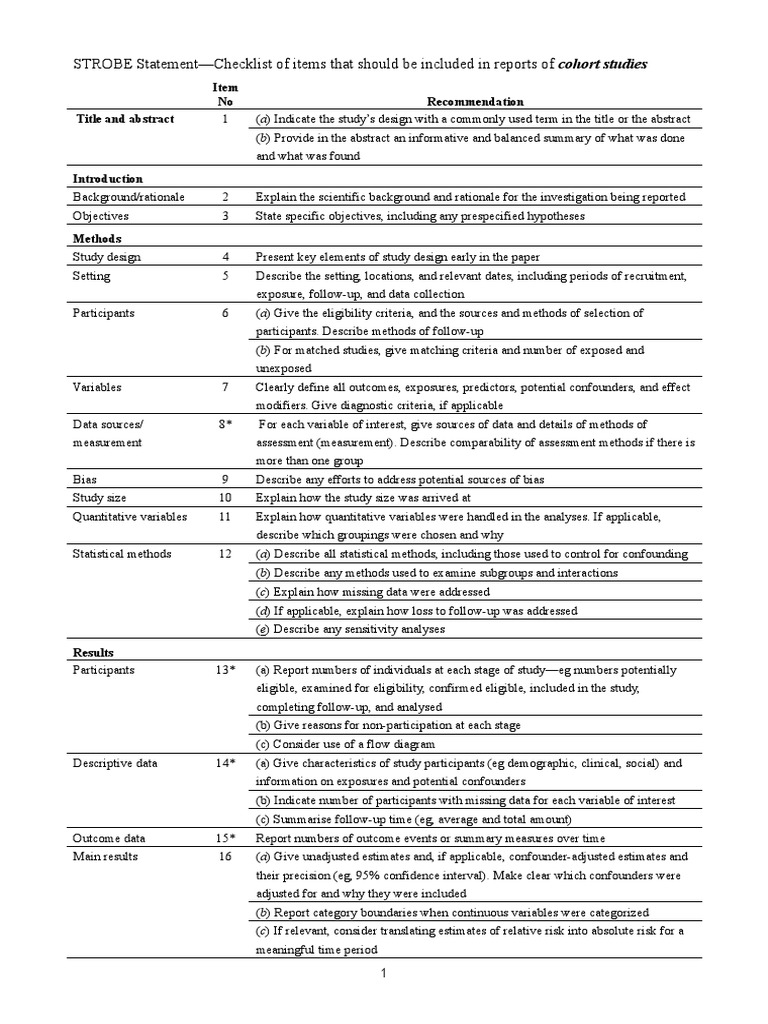 STROBE Checklist Cohort | PDF | Confounding | Quantitative Research