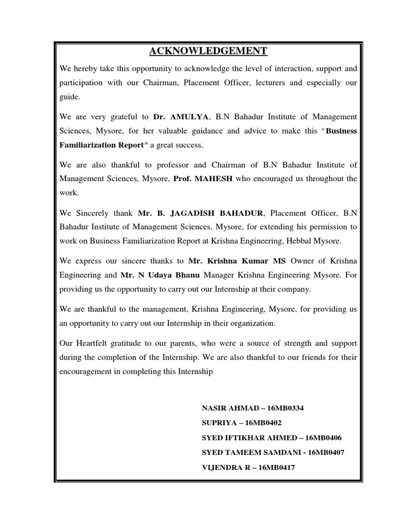 Acknowledgement: Familiarization Report" A Great Success | PDF ...