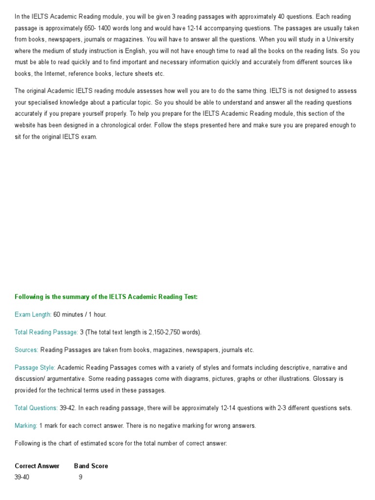 IELTS Academic Reading Overview | PDF | Question | International ...