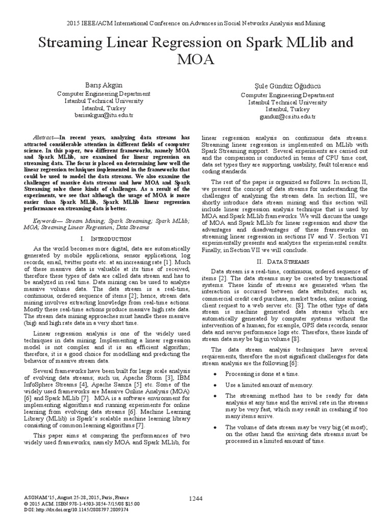 Streaming Linear Regression On Spark MLlib and MOA | PDF | Apache Spark | Errors And Residuals