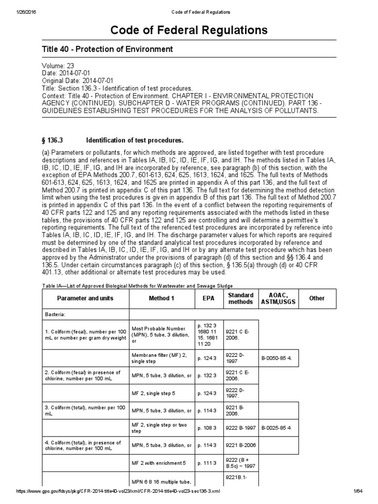 40-CFR-23-136.3 (Test Procedures for Specified Analytes) | Chemistry ...