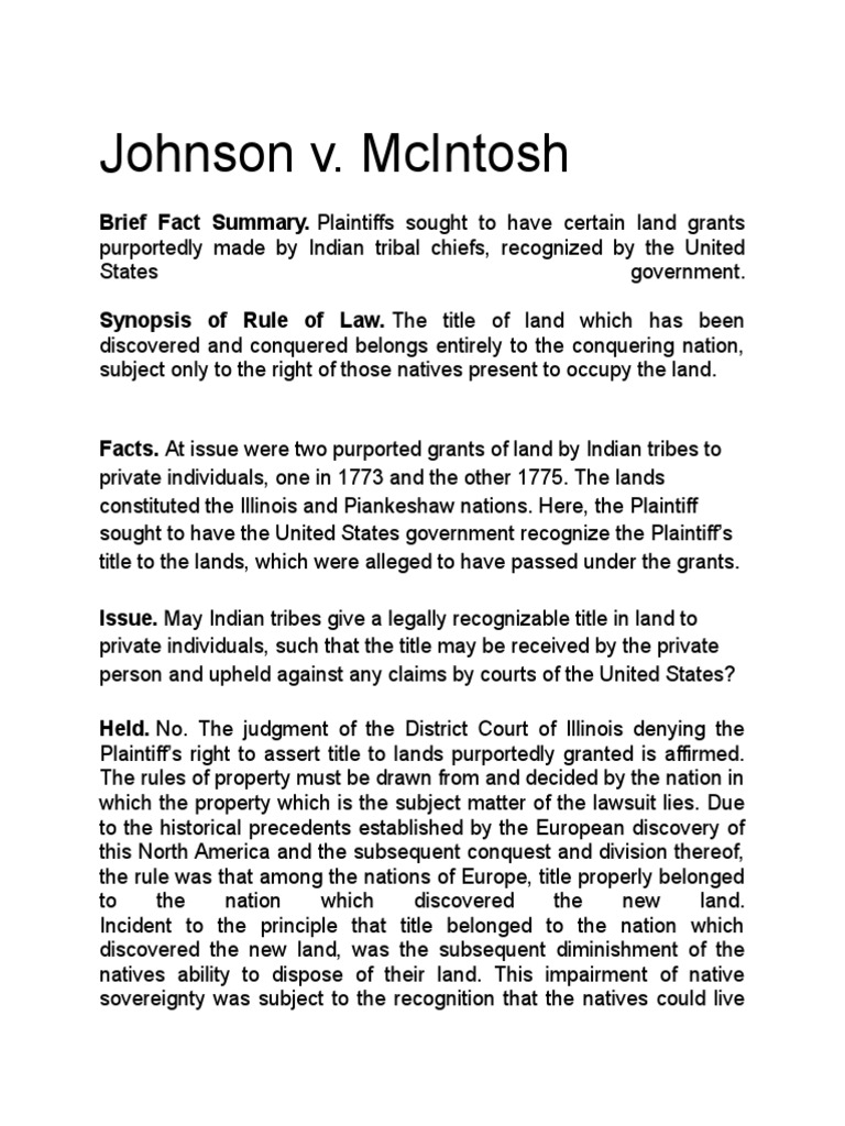 Johnson V. Mcintosh | Download Free PDF | Lawsuit | Public Law