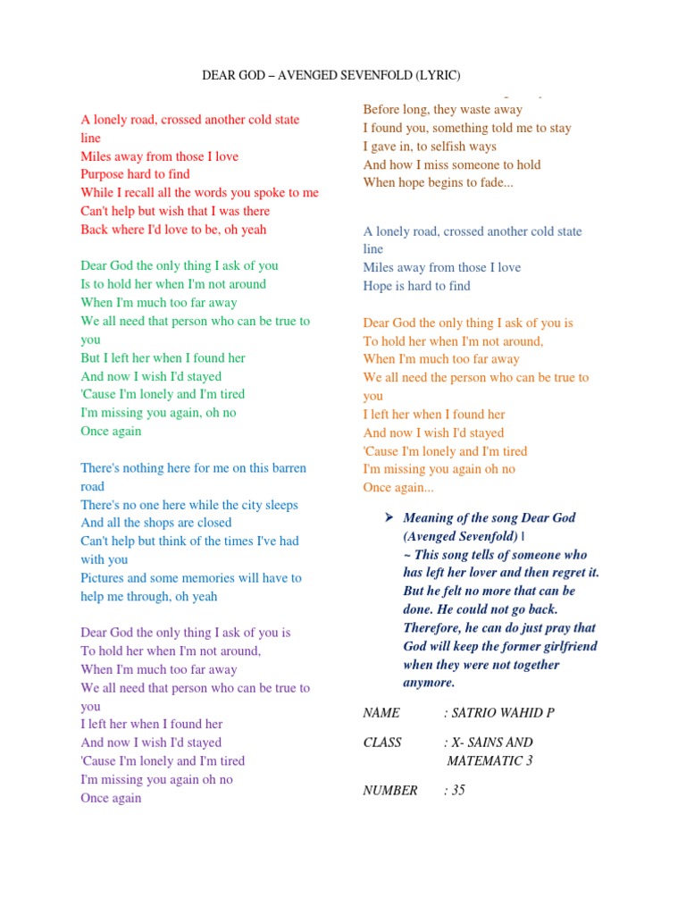 (New) Dear God Lyric (New) | PDF