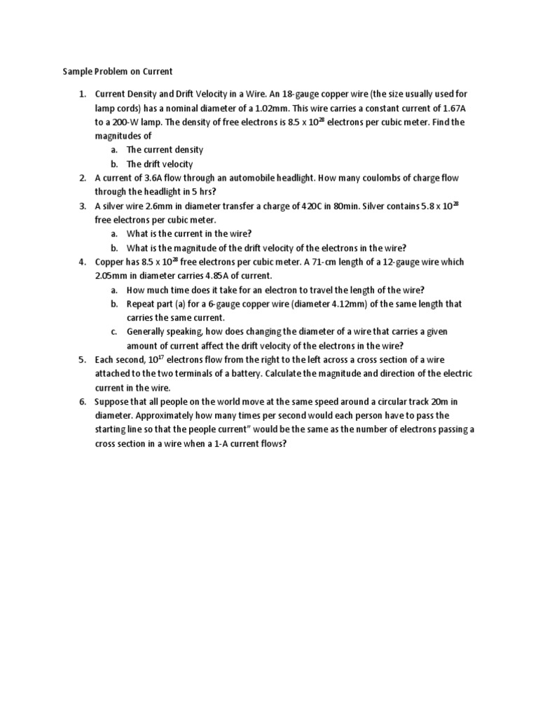 Sample Problems On Current | PDF